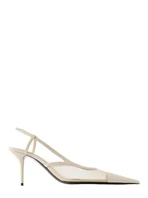 Saint Laurent Renée Patent Leather-trimmed Mesh Slingback Pumps - Neutrals