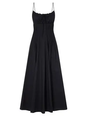 Staud Margi Ruffled Pleated Cotton-stretch Poplin Midi Dress - Black