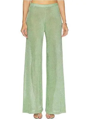 SEROYA Metallic Knit Wide Leg Pants - Sage