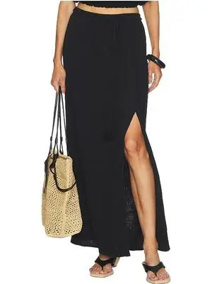 BOBI Maxi Skirt With Detachable Belted Waist Tie - Black