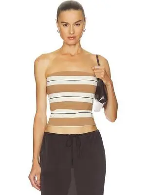 PISTOLA Beverly Tube Top Striped Cropped Strapless Jersey - Brown