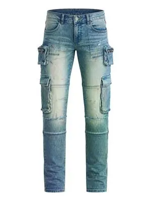 RtA Distressed Finish Cargo Jeans - Blue