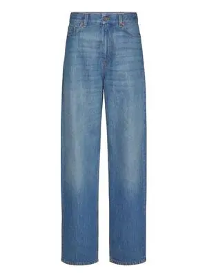 Valentino Garavani Wide Leg Jeans With Logo Patch - Blue