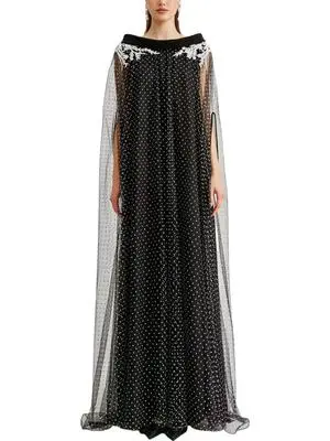 GEMY MAALOUF Boat Neck Gown With Bead Detailing - Black