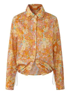 FRONT ROW SHOP Sun-washed Floral Print Shirt - Orange