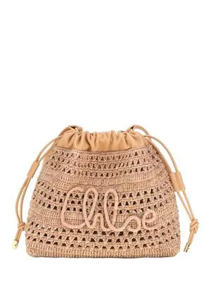 Chloé Raffia Drawstring Shoulder Bag - Cream