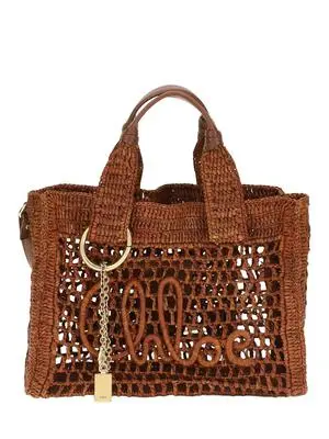 Chloé Small Raffia Tote Bag With Leather Details - Brown