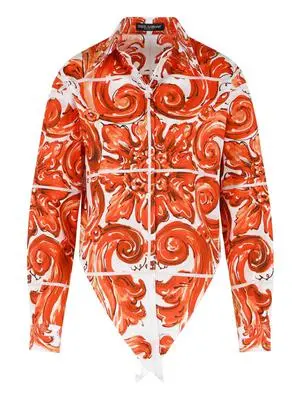 Dolce & Gabbana Majolica Print Cotton Poplin Shirt - Orange