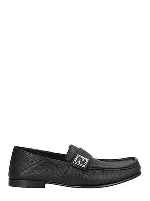Fendi Calf Leather Loafers With Silver-tone Metal Logo Detail - Black
