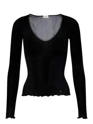 Saint Laurent Ribbed-knit Silk V-neck Top - Black