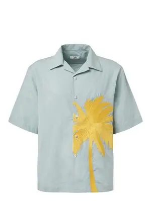 Commas Embroidered Bowling Shirt - Blue