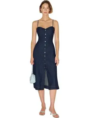 REFORMATION Ashtin Denim Sweetheart Neckline Midi Dress - Blue