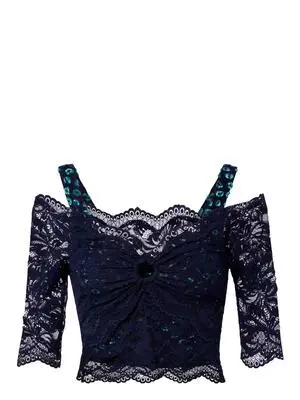 Rabanne Trompe L'oeil Lace And Velvet Crop Top - Blue