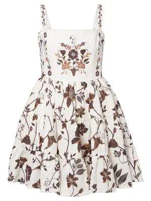 Agua Bendita Floral Linen Mini Dress - Brown