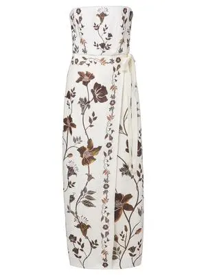 Agua Bendita Floral Linen Bustier Dress - Brown