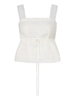 GANNI Ganni Lace-Trimmed Ruffled Cotton Crop Top