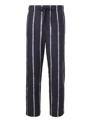 Commas Name Striped Linen Wide-leg Pants - Blue