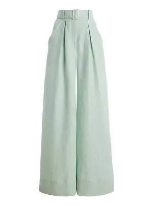 Matthew Bruch Pleated Wide-leg Linen Pants - Green
