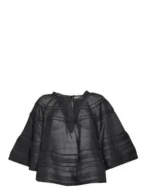 JCSOPHIE Lyndsey Lace-trim Flared-sleeve Blouse - Black