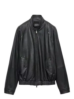 Prada Nappa Leather Stand Collar Jacket - Black
