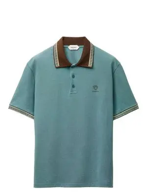 Versace Greca-trim Medusa-embroidered Polo Shirt - Blue