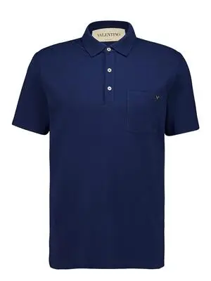 Valentino Garavani Cotton Piqué Polo Shirt With Vgold - Blue