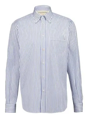Valentino Garavani Ivory And Cotton Poplin Shirt With Vgold Stripes - Blue