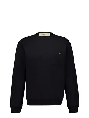 Valentino Garavani Cotton Crewneck Sweatshirt With Chest Pocket - Black