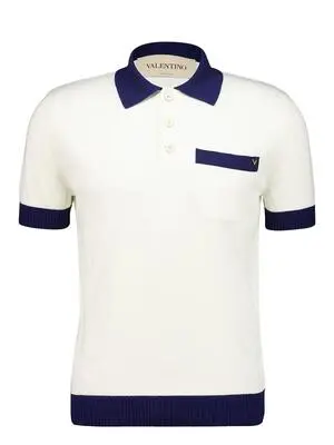 Valentino Garavani White And Cotton Polo Shirt - Blue