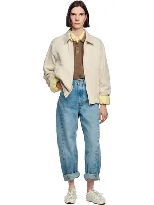 Sandro Cotton And Linen Zip-up Jacket - Ecru