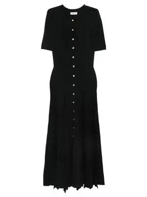 Sandro Ribbed-knit Midi Dress With Ruffle Trim - Black