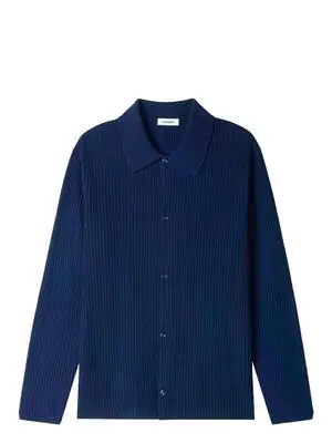 Sandro Ribbed Knit Shirt Collar Cardigan - Blue