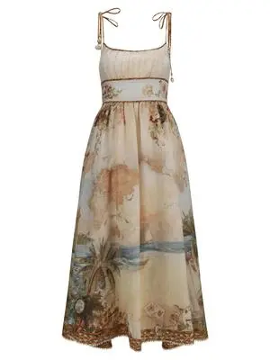 Zimmermann Mahon Linen Corset Midi Dress - Beige