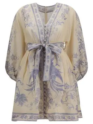 Zimmermann ZIMMERMANN Indra Plunge Mini Dress With Printed Pattern And Puff Sleeves Multicolour