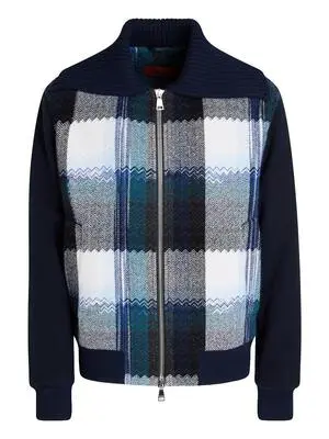Missoni Checked Wool-jacquard And Felt Bomber Jacket - Navy