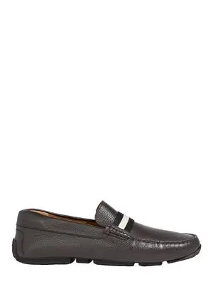 Bally Perthy Pebbled Leather Loafers With Grosgrain Trim - Dark Brown