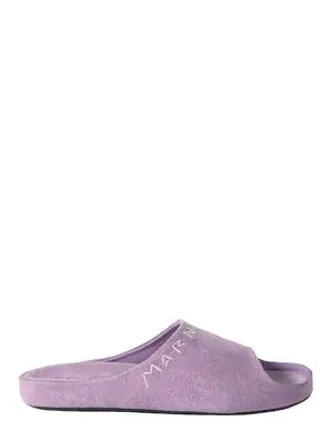 Marni Logo Embroidered Suede Slides - Lilac