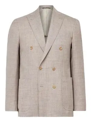 Canali Kei Unstructured Doublebreasted Wool, Silk And Linenblend Blazer Stone