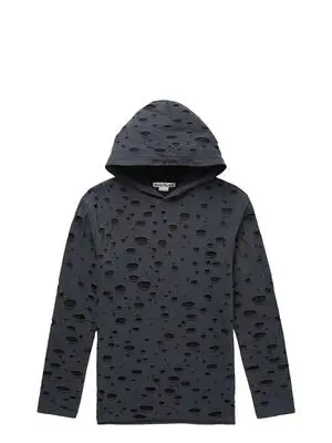 Acne Studios Distressed Cotton Jersey Hoodie - Anthracite