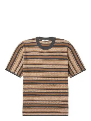 Mr P. Striped Texturedcotton Tshirt - Camel