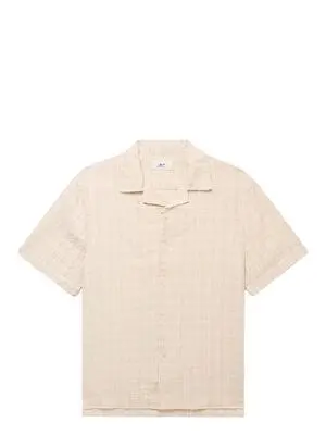 Mr P. Campcollar Checked Cottonblend Seersucker Shirt - Ecru