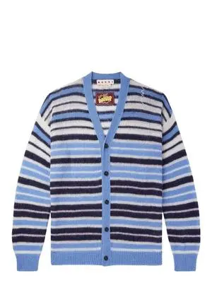 Marni Striped Mohair-blend Cardigan - Light Blue