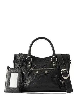 Balenciaga Le City Crinkled Glossed-leather Shoulder Bag - Black