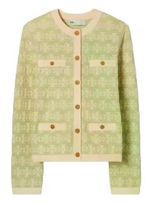 Tory Burch Logo-pattern Terry-cotton Cardigan - Green