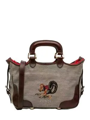 Fendi Embroidered Canvas Squirrel Satchel - Grey