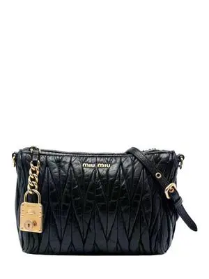 Miu Miu Matelassé Nappa Lux Charm Shoulder Bag - Black