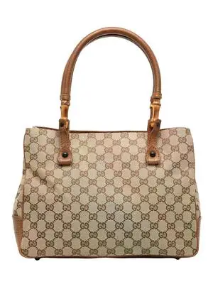Gucci Gg Canvas Bamboo Tote Bag - Neutrals