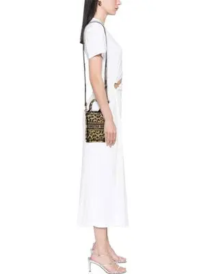 Dior Mizza Mini Embroidered Canvas Leopard Vertical Book Tote Satchel - Neutrals