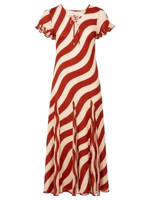 Carmen Says Maxi Dress With Candy Stripes And V-neckline - Red