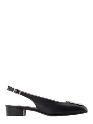 CAREL Leather Ballet Flats With Ankle Buckle Detail - Black